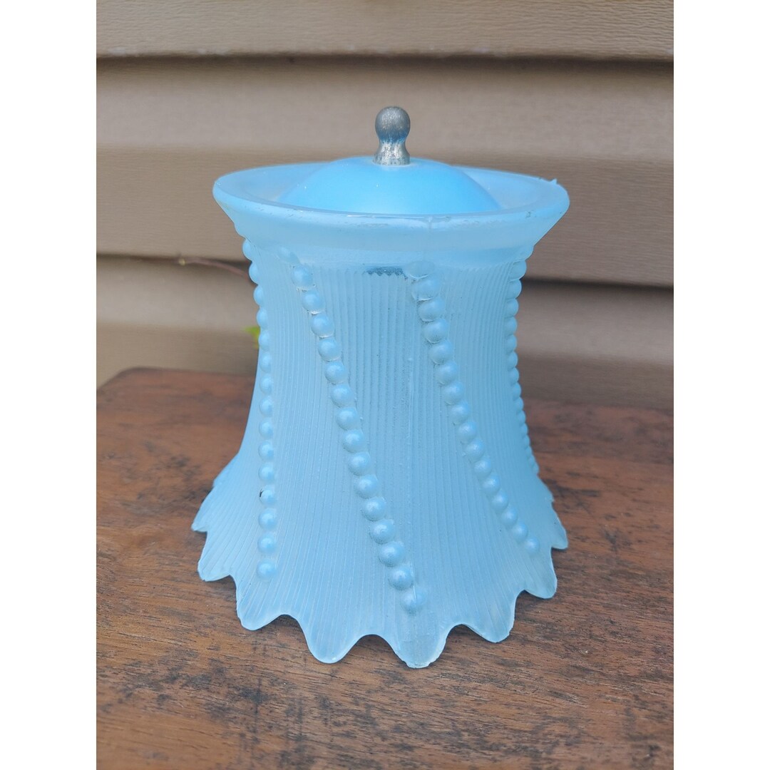 Vintage Art Deco Boudoir Lamp Shade Blue Glass Clip on Lightbulb Shade ...