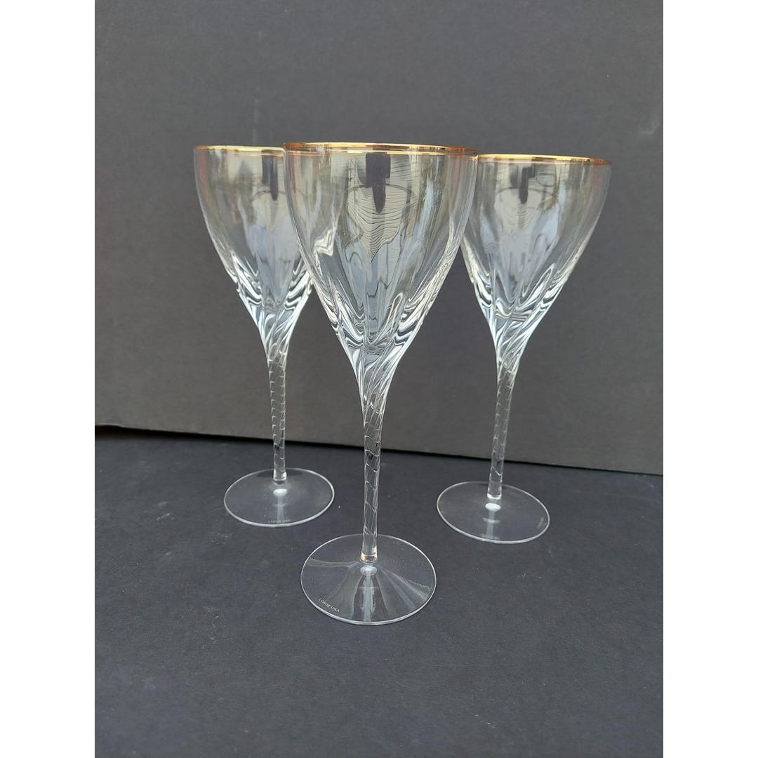 Lenox Encore Gold Water Goblets Set of 3 8 5/8 Crystal With Gold Rim ...