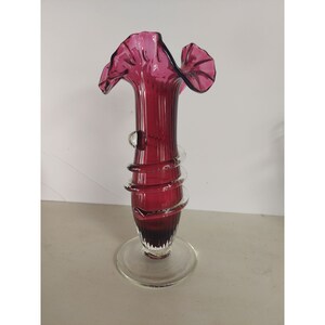 Antique Ribbed Cranberry Glass Vase W/ Applied Rigaree Ruffled Edge - Etsy