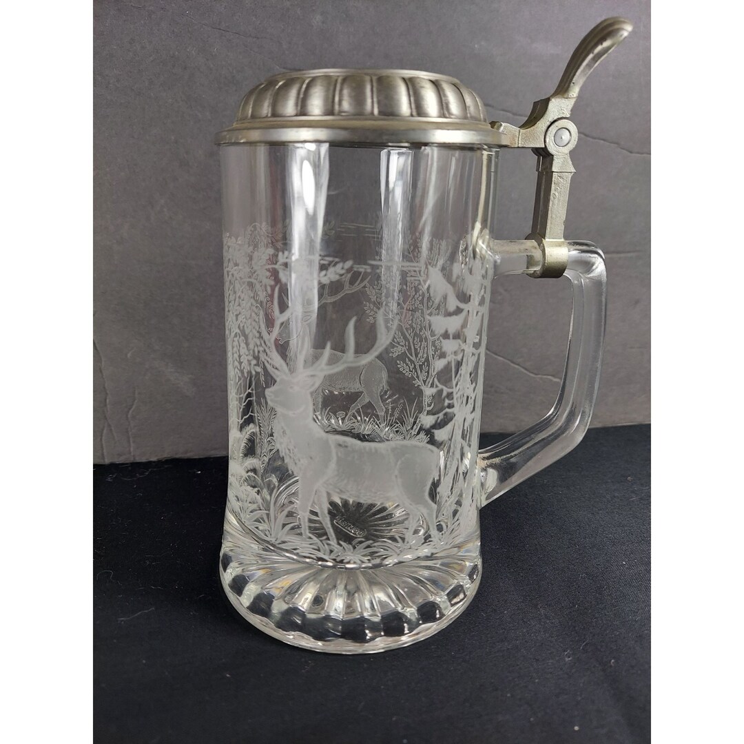 Vintage Dovex Etched Deer Beer Stein With Engraved Lid 