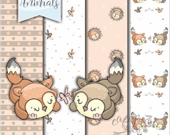 Animals Digital Paper Fox Bear Owl Repeatable Pattern Forest | Etsy
