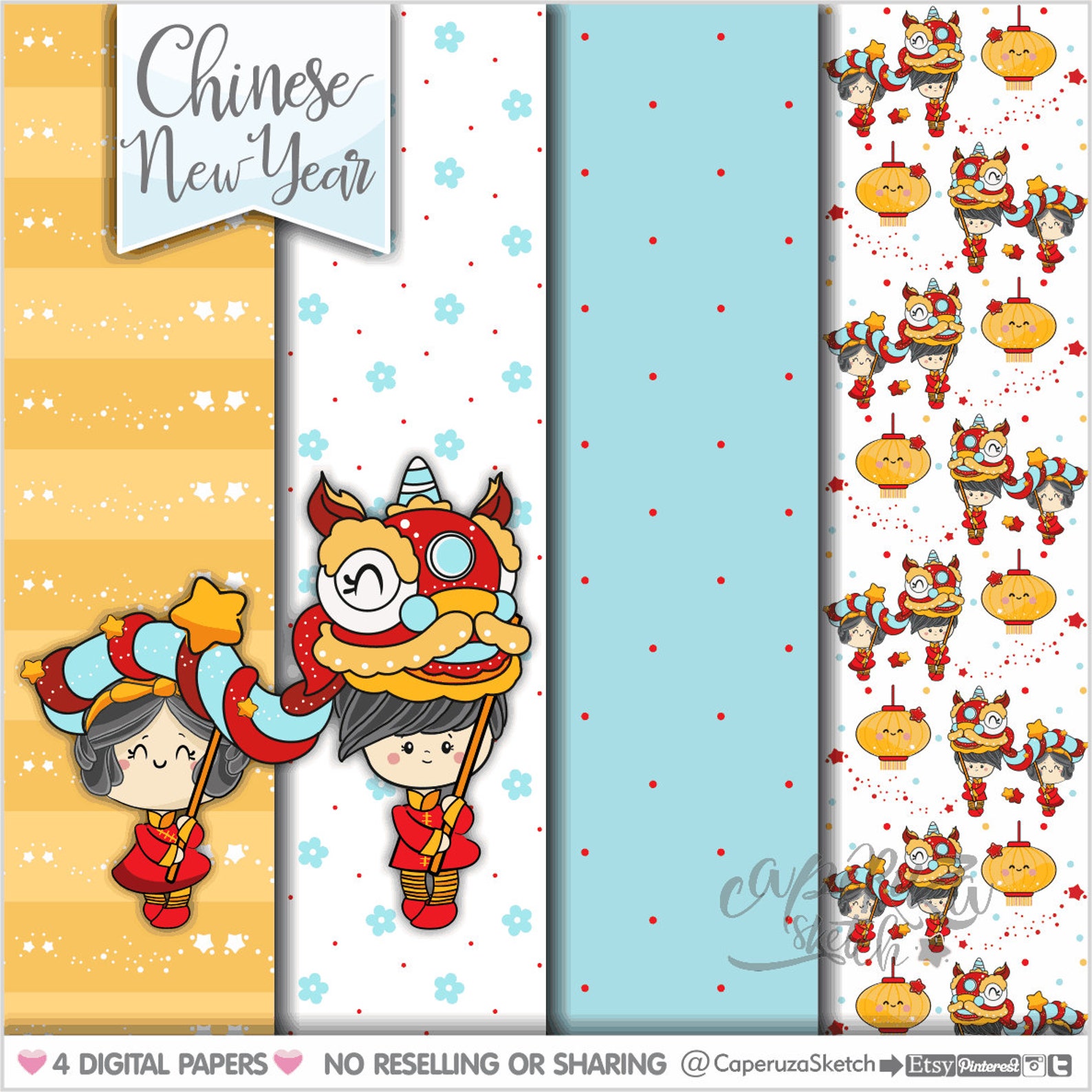 Chinese New Year Digital Papers Chinese New Year Patterns - Etsy