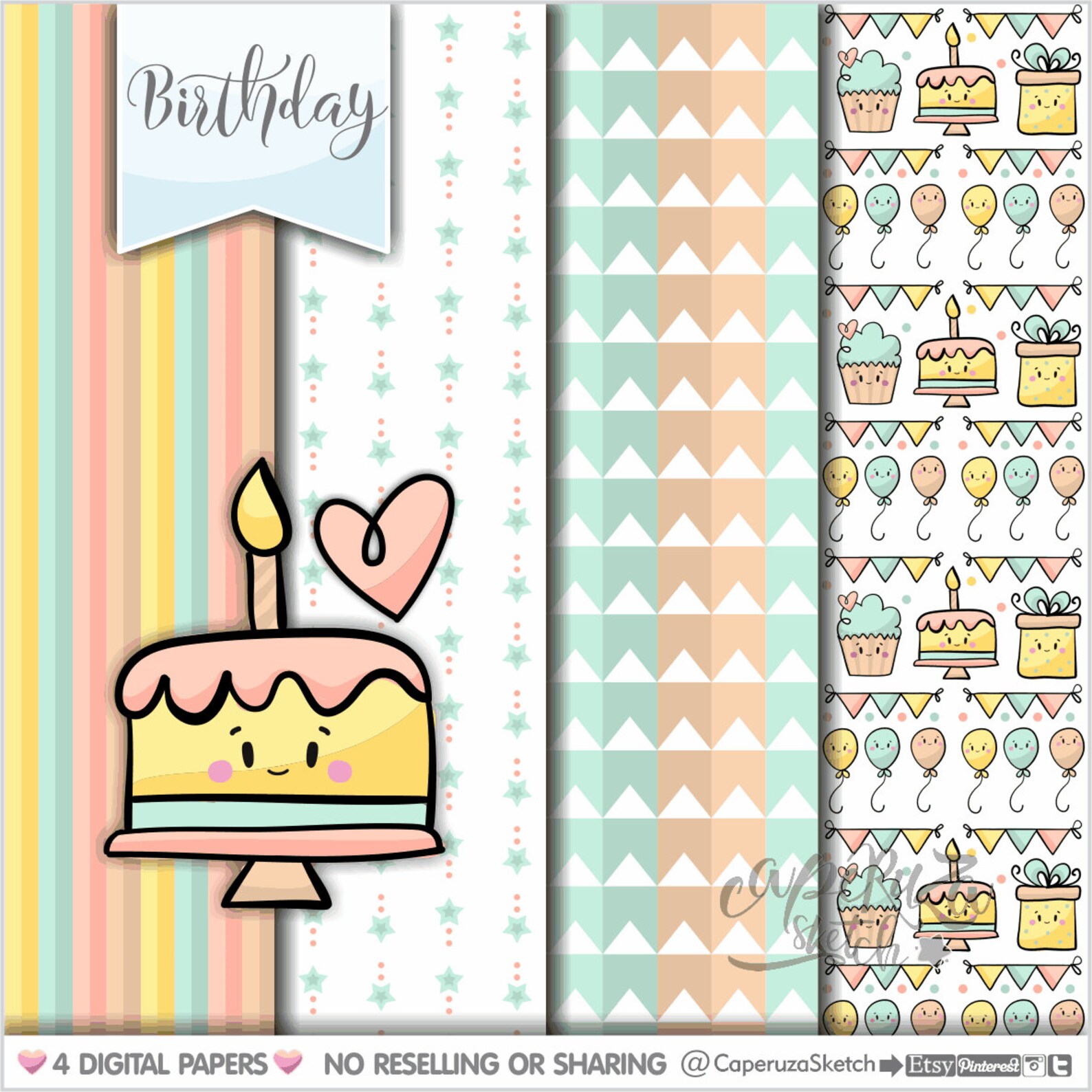 Birthday Digital Papers Bithday Patterns COMMERCIAL USE - Etsy