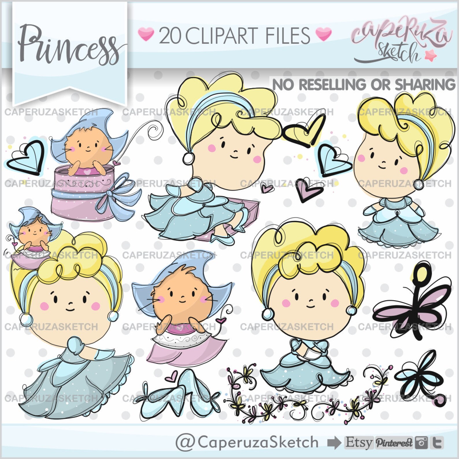 Princess Clipart Princess Graphics COMMERCIAL USE Handrawn | Etsy