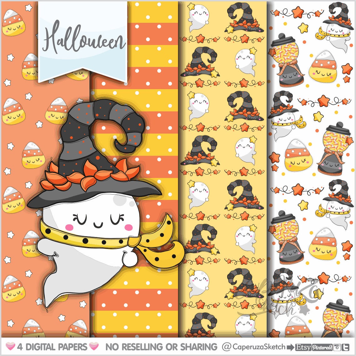 Halloween Digital Paper Ghost Digital Paper Halloween | Etsy