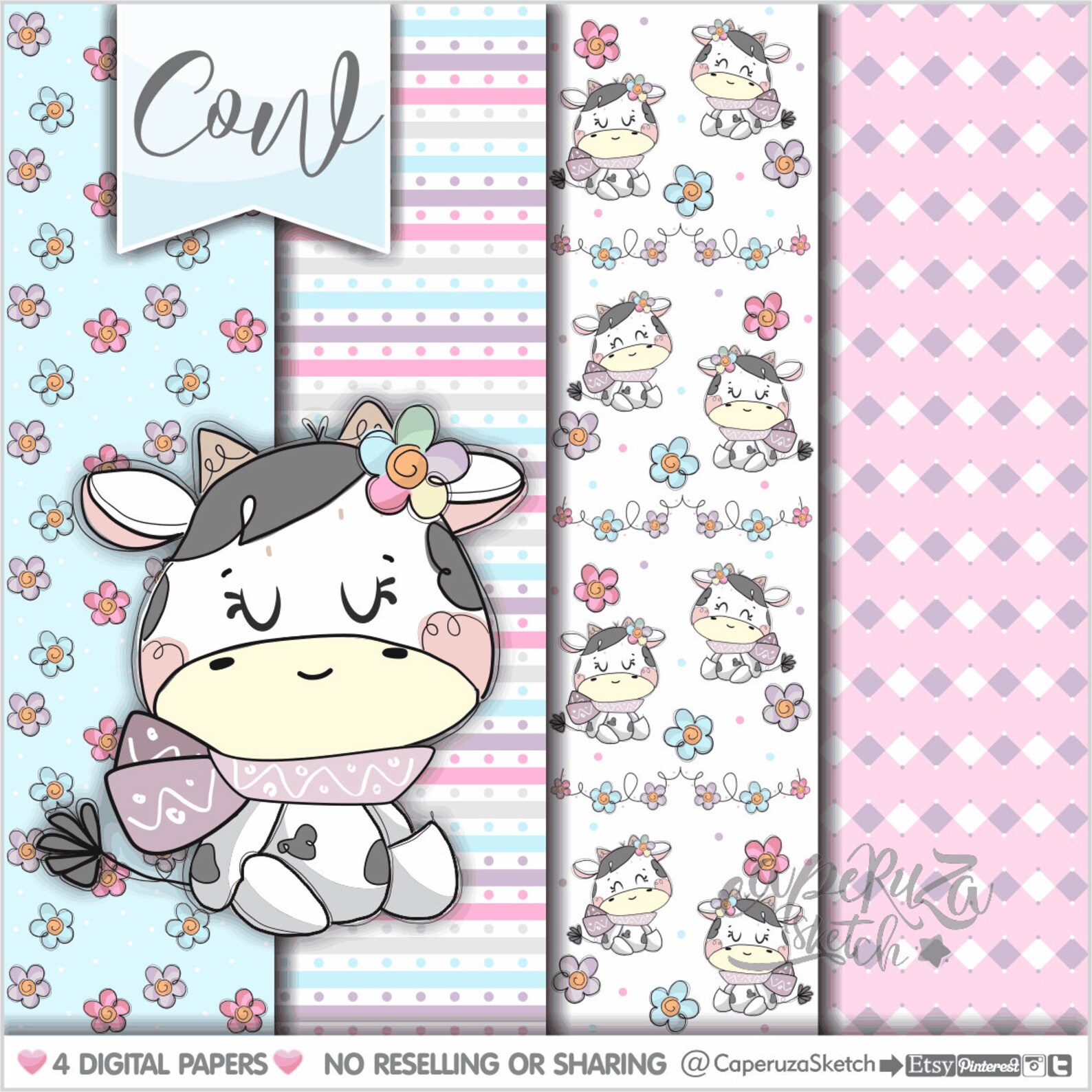 Cow Digital Paper Cow Pattern Cow Gift Wrap COMMERCIAL USE - Etsy