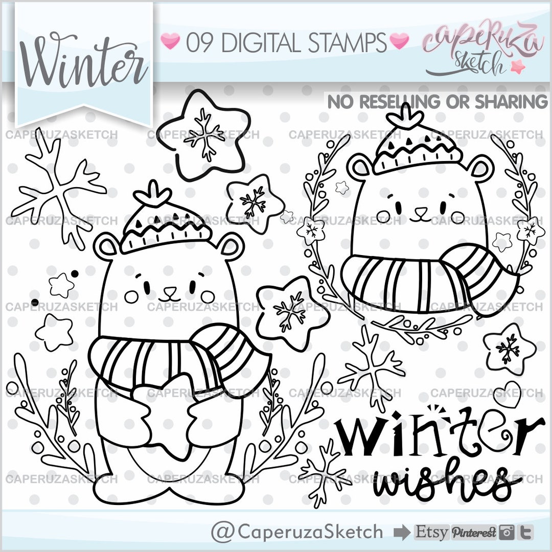 Winter Stamps, Winter Bear Stamps, COMMERCIAL USE, Polar Bear Stamps ...