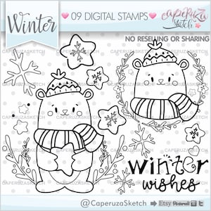 Winter Stamps, Winter Bear Stamps, COMMERCIAL USE, Polar Bear Stamps ...
