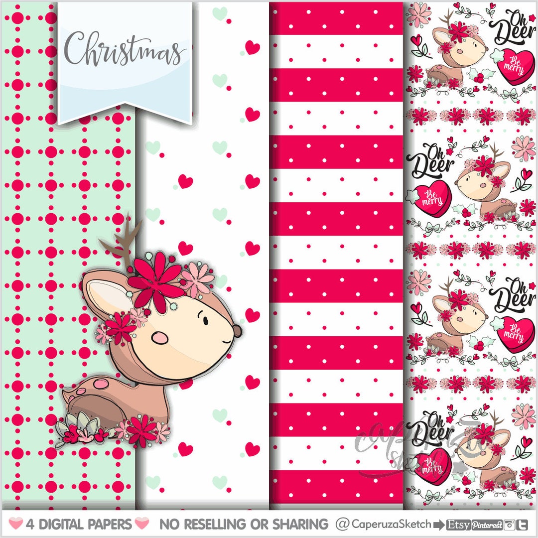 Christmas Digital Paper, Deer Digital Paper, Christmas Pattern ...