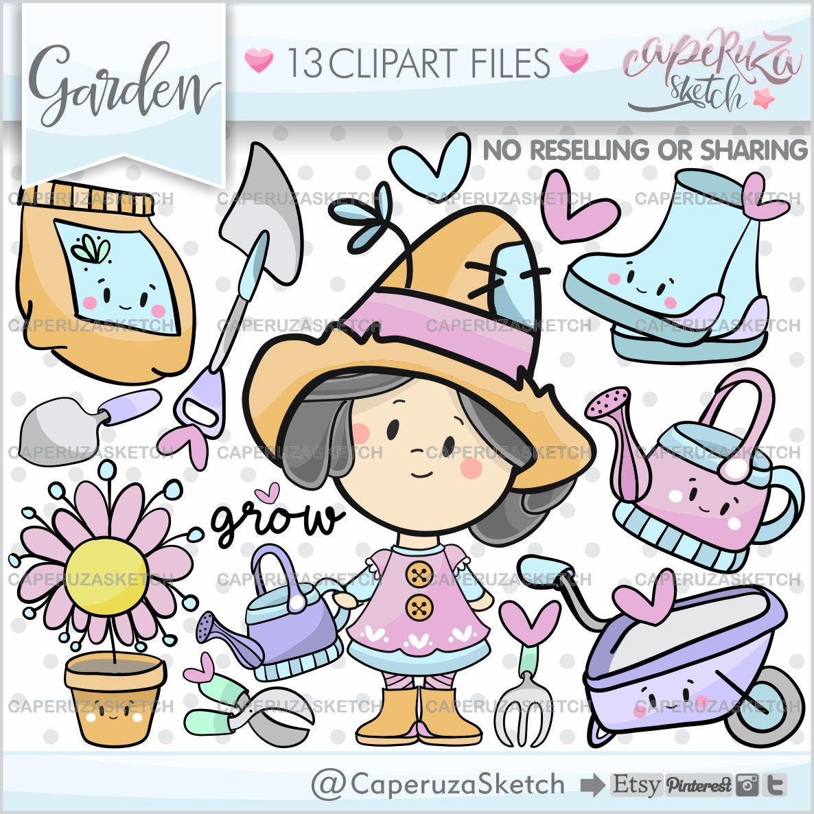 Spring Clipart Garden Clipart COMMERCIAL USE Garden Tools - Etsy Canada