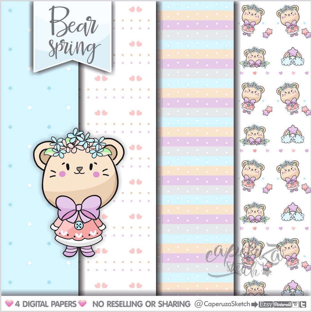 Bear Digital Papers, Bear Patterns, COMMERCIAL USE, Spring Digital ...