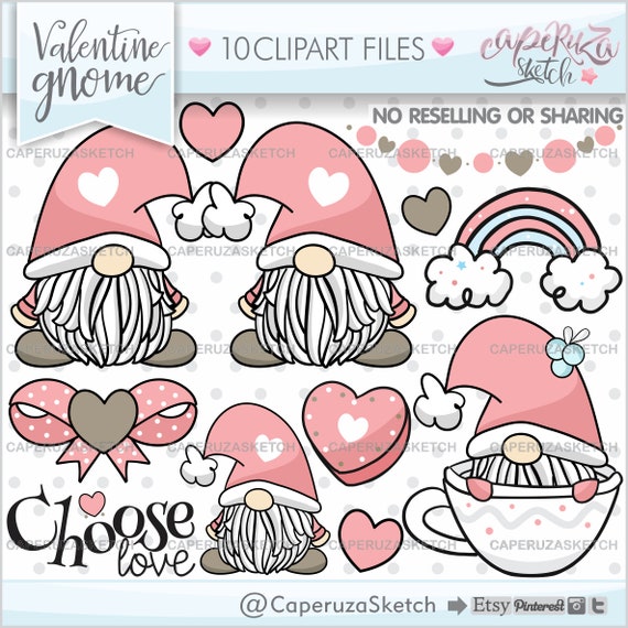 Valentine Gnomes Gnomes Clipart Clipart COMMERCIAL USE | Etsy