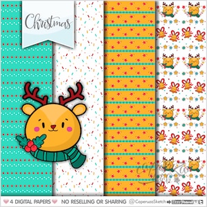 Christmas Digital Papers, Deer Digital Papers, COMMERCIAL USE ...