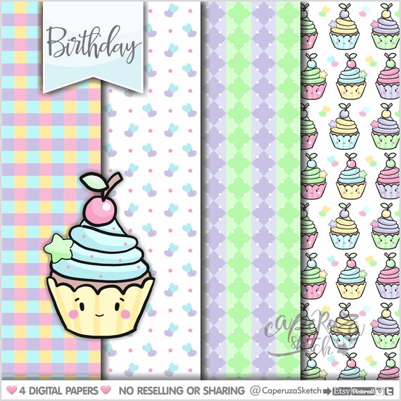 Birthday Digital Paper Cupcake Digital Paper COMMERCIAL USE | Etsy