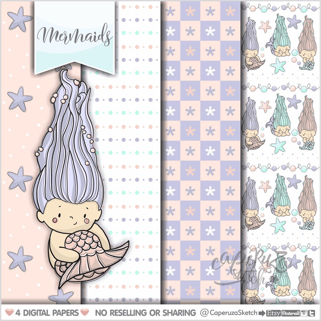 Mermaid Digital Paper, Princess Digital Paper, Mermaid Pattern ...