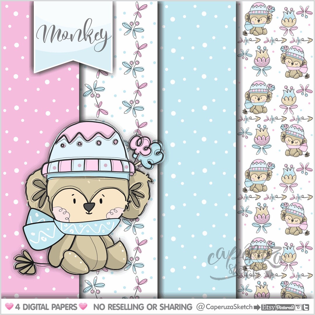 Monkey Digital Paper, Monkey Pattern, Animal Pattern, COMMERCIAL USE ...