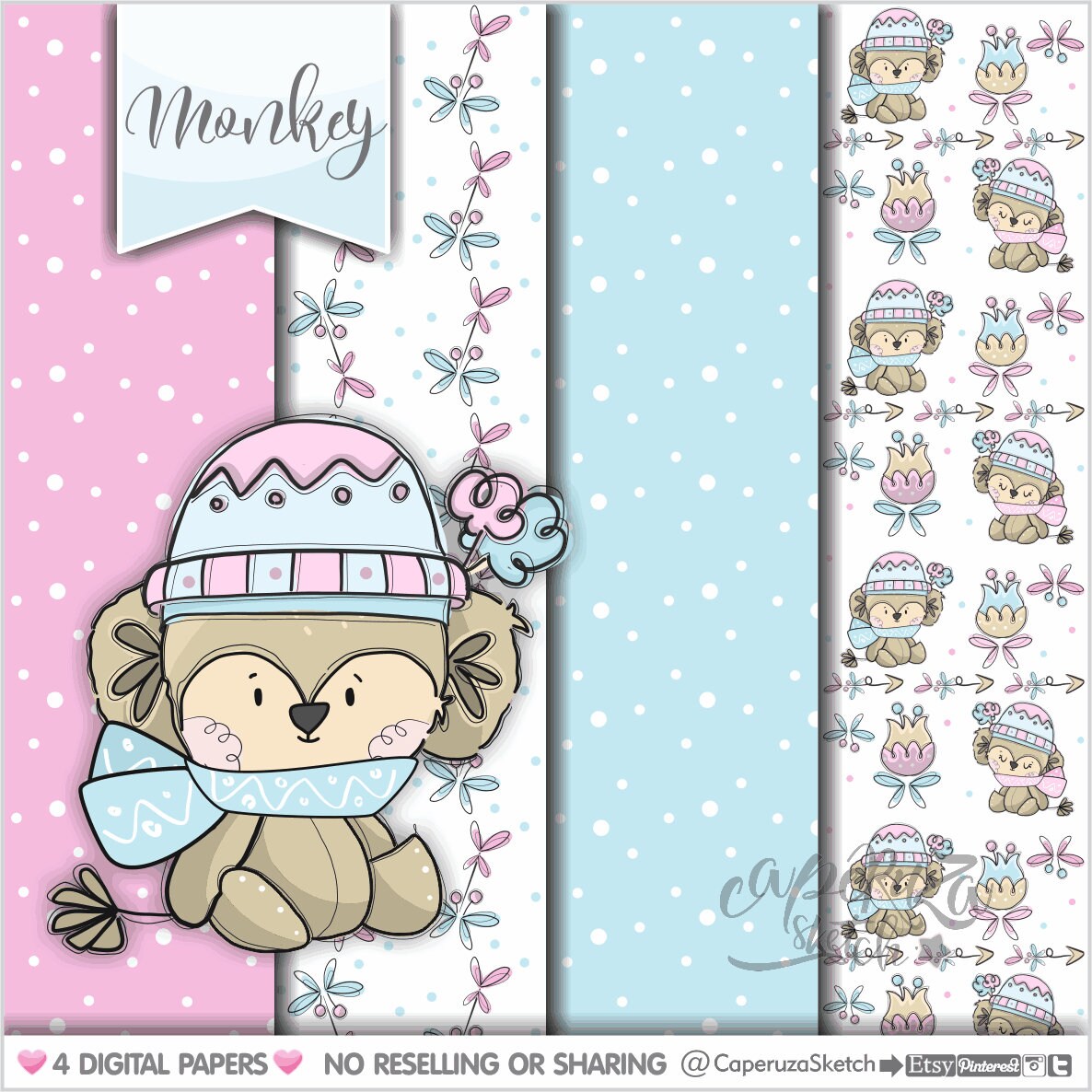 Monkey Digital Paper Monkey Pattern Animal Pattern | Etsy