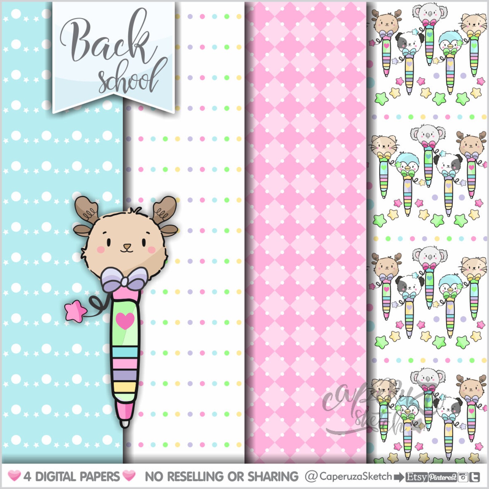 School Digital Paper School Supplies COMMERCIAL USE Planner | Etsy