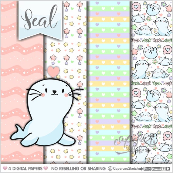 Seal Digital Paper Seal Pattern Ocean Pattern COMMERCIAL - Etsy