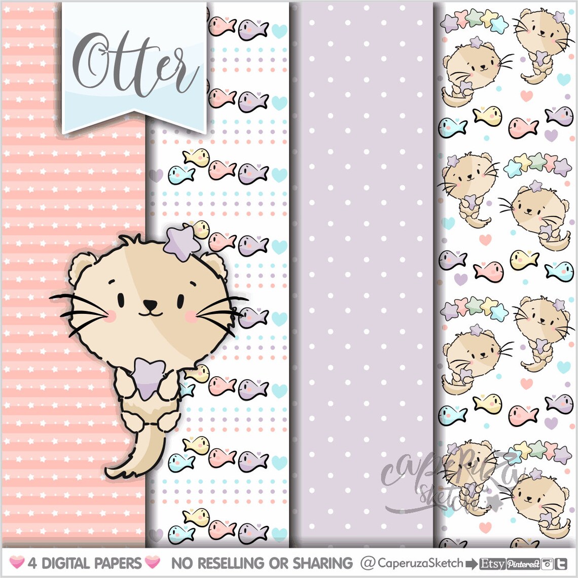 Otter Digital Paper Otter Pattern COMMERCIAL USE Animal - Etsy