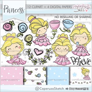 Princess Clipart, Princesses Clipart, Princess Graphics, Handrawn ...
