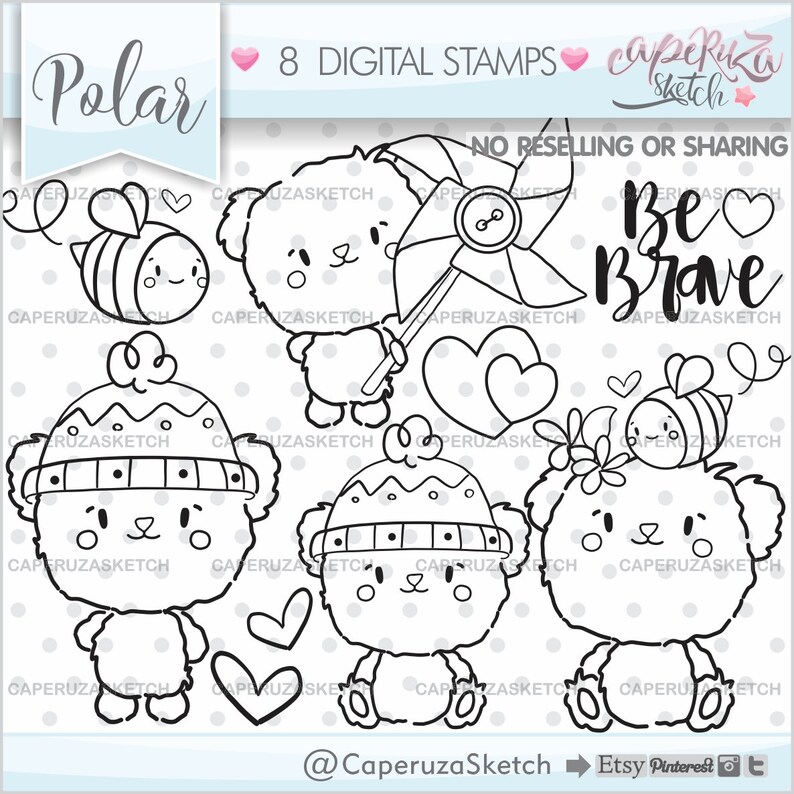 Polar Bear Stamps Bear Stamps Polar Bear Coloring Pages - Etsy