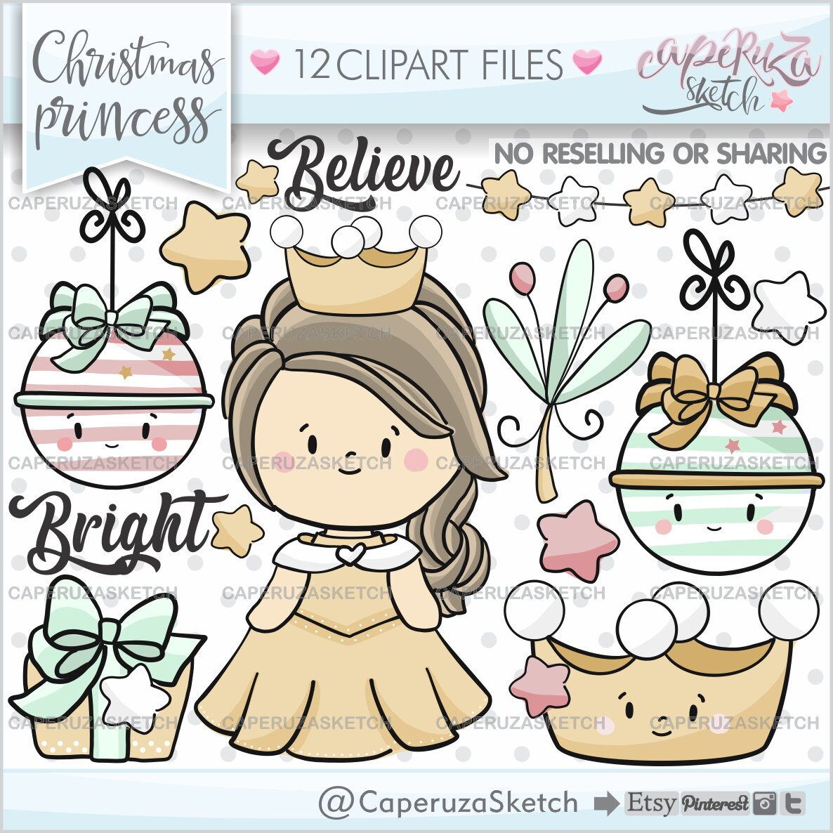 Princess Clipart COMMERCIAL USE Christmas Clipart New Year | Etsy