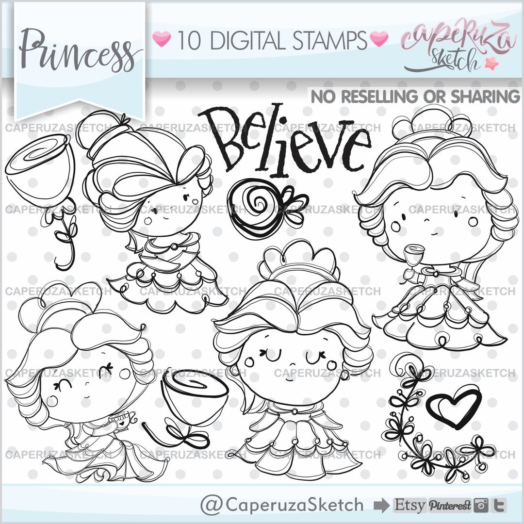 Princess Stamp, Princesses Stamp, COMMERCIAL USE, Princess Coloring ...