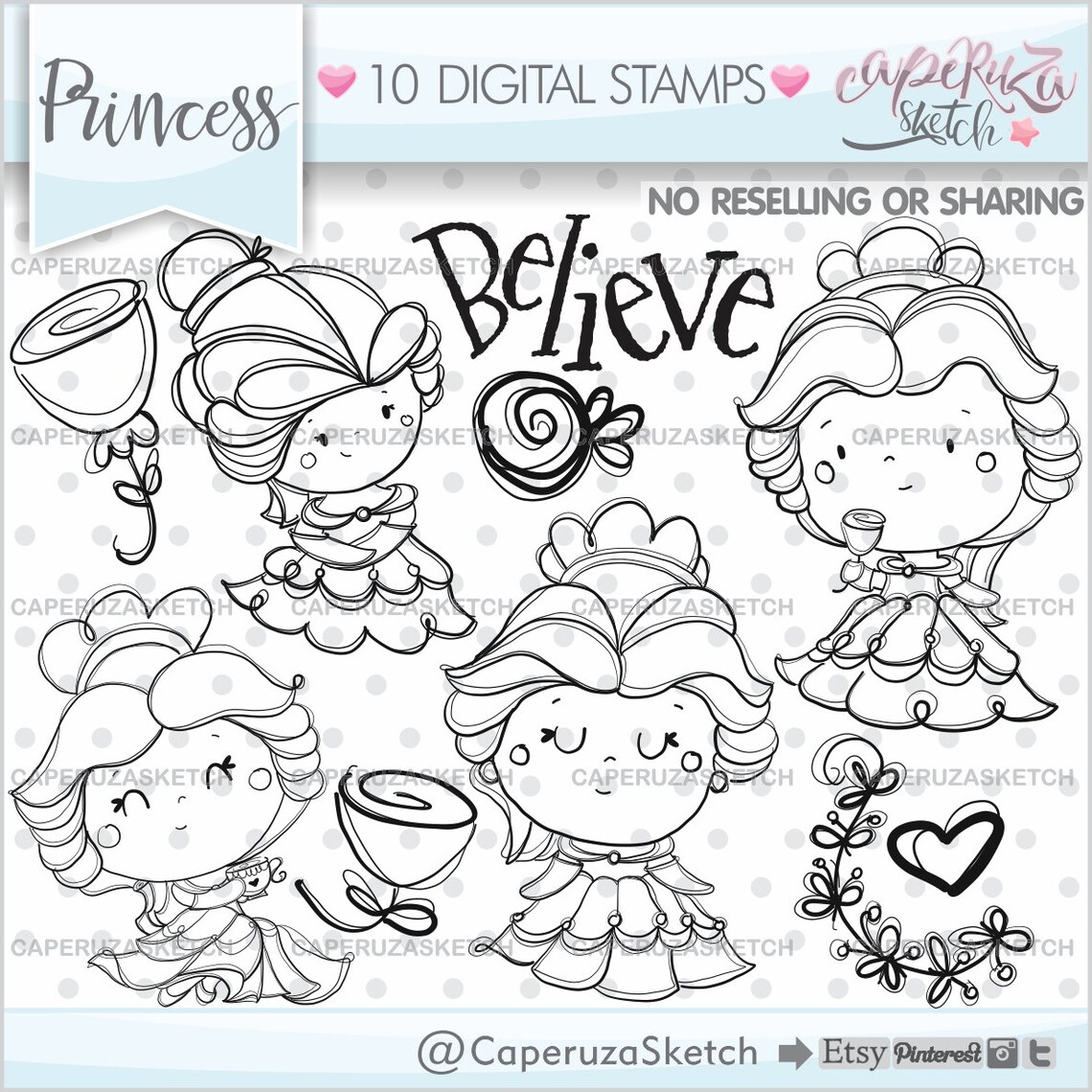 Princess Stamp Princesses Stamp COMMERCIAL USE Princess | Etsy
