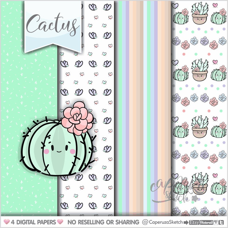 Cactus Digital Papers Cactus Pattern COMMERCIAL USE - Etsy
