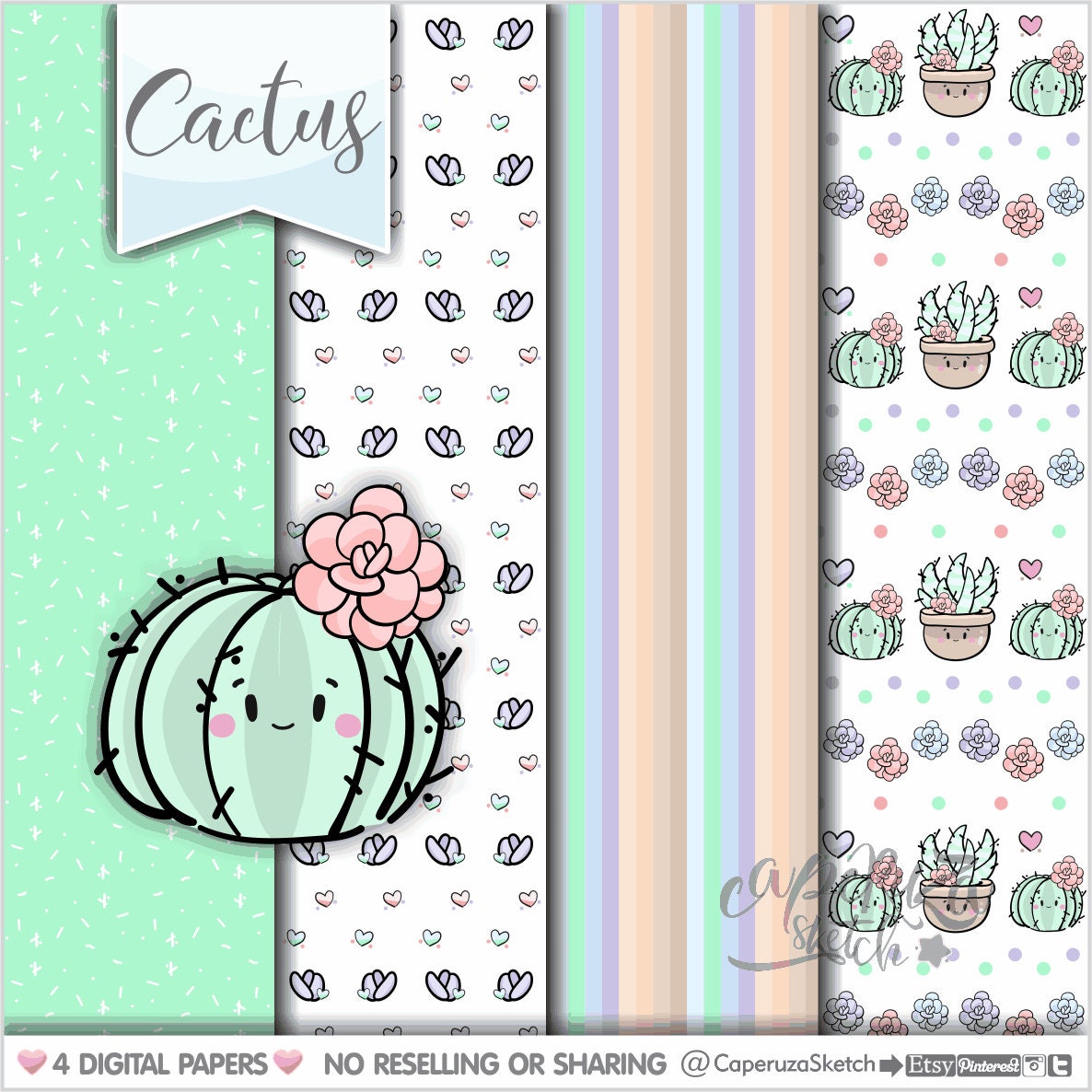 Cactus Digital Papers Cactus Pattern COMMERCIAL USE - Etsy