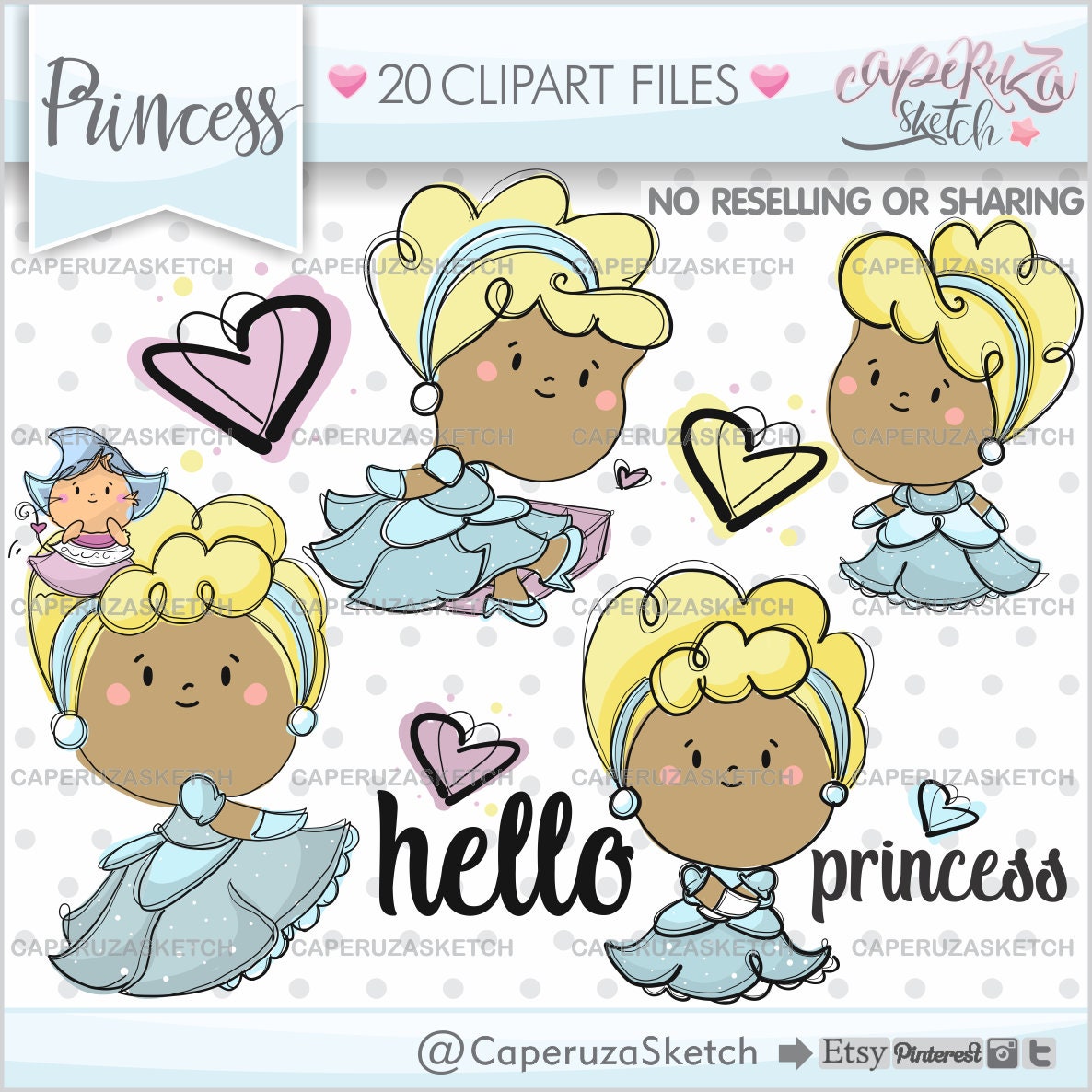 Princess Clipart Princess Graphics COMMERCIAL USE Handrawn - Etsy