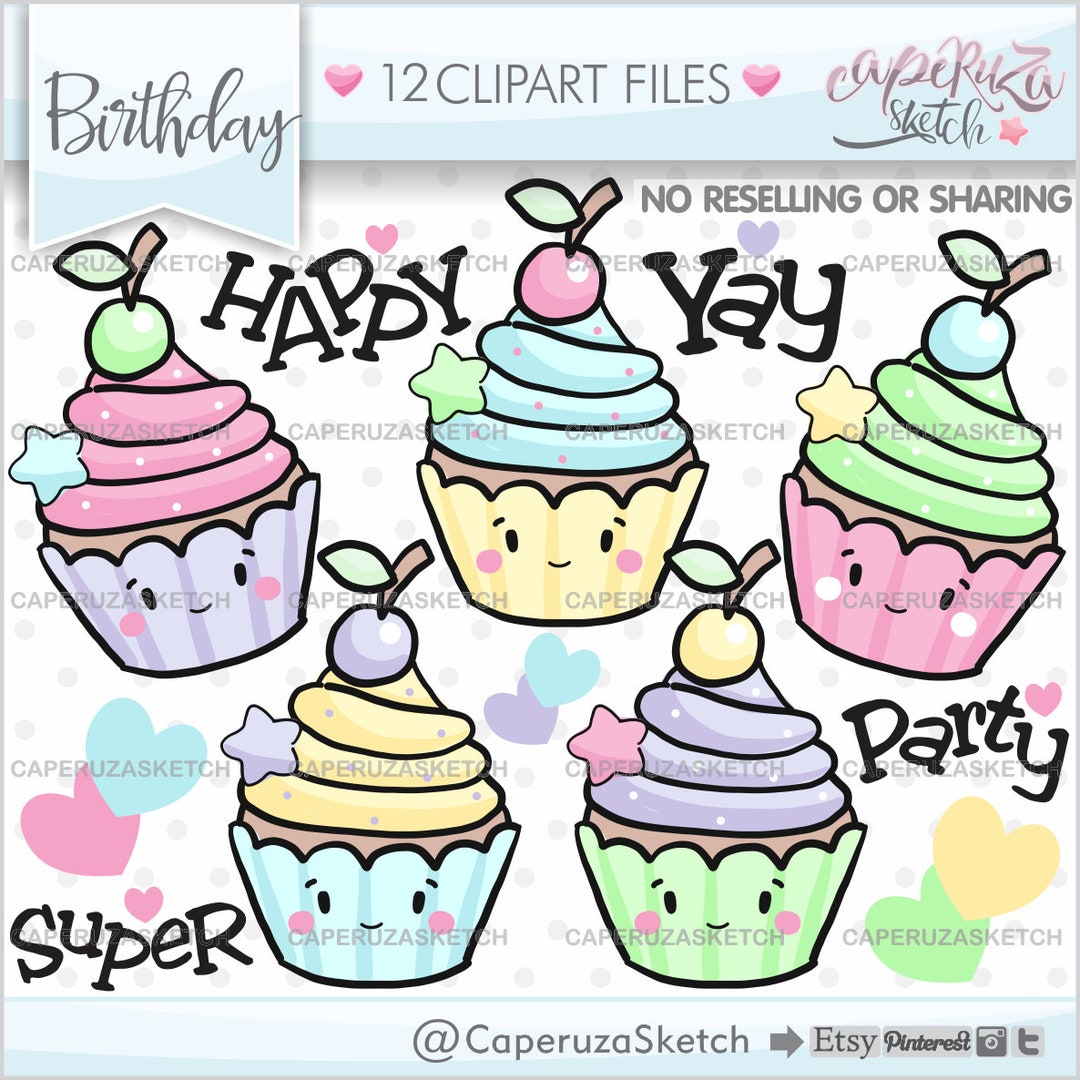 Birthday Clipart, Cupcake Clipart, COMMERCIAL USE, Birthday Clip Art ...