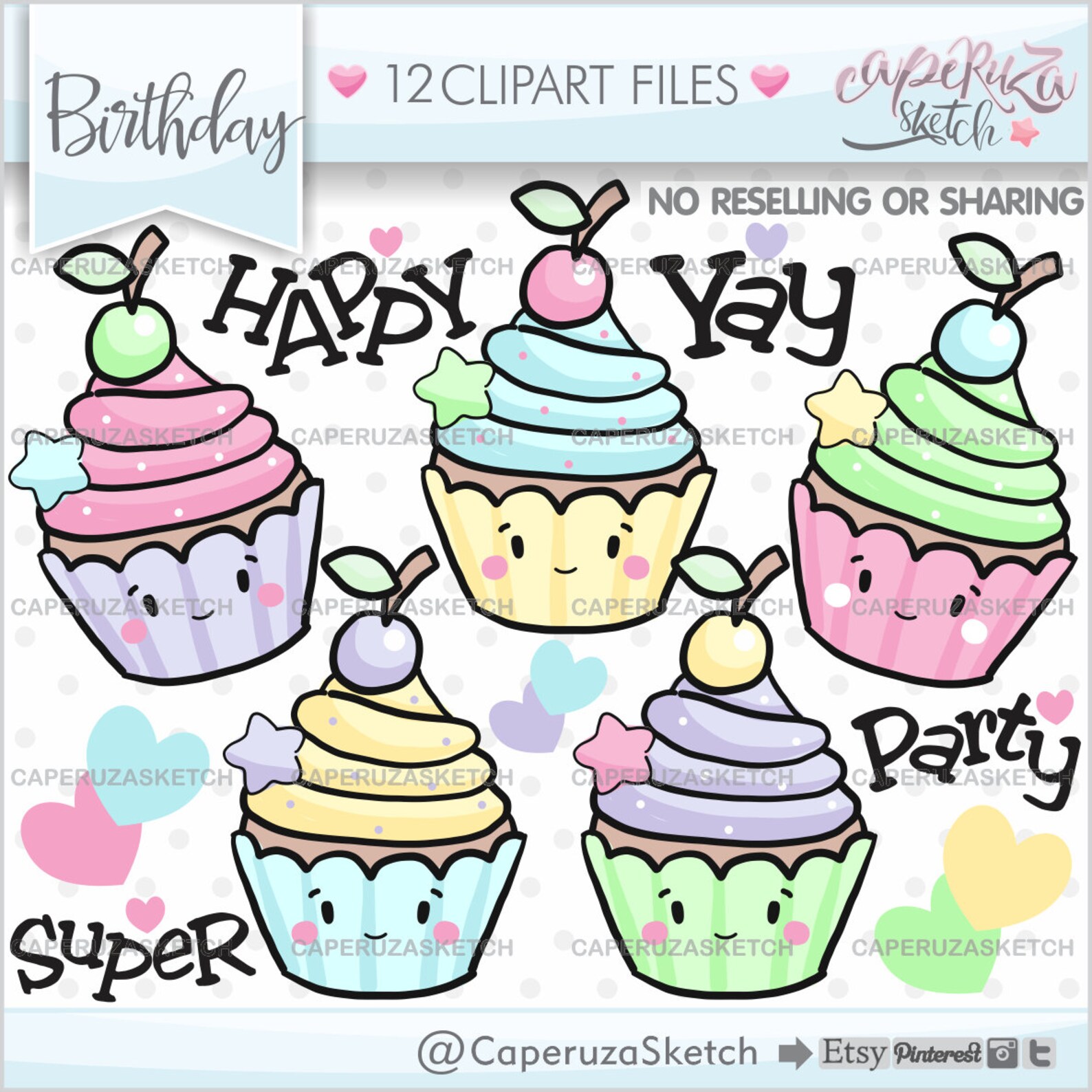 Birthday Clipart Cupcake Clipart COMMERCIAL USE Birthday - Etsy