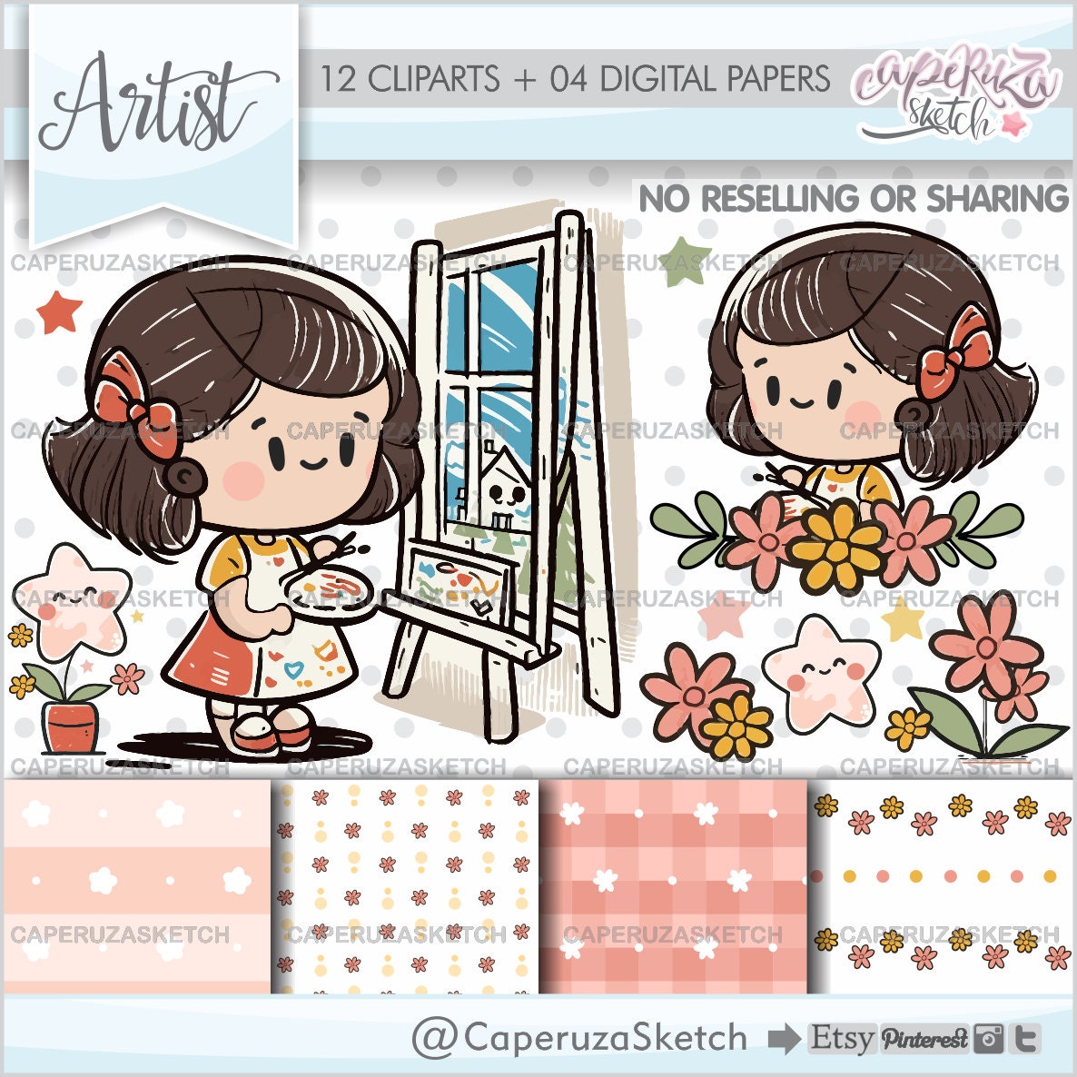 Artist Clipart Artist Girl Clip Art Painter Clipart Little - Etsy UK