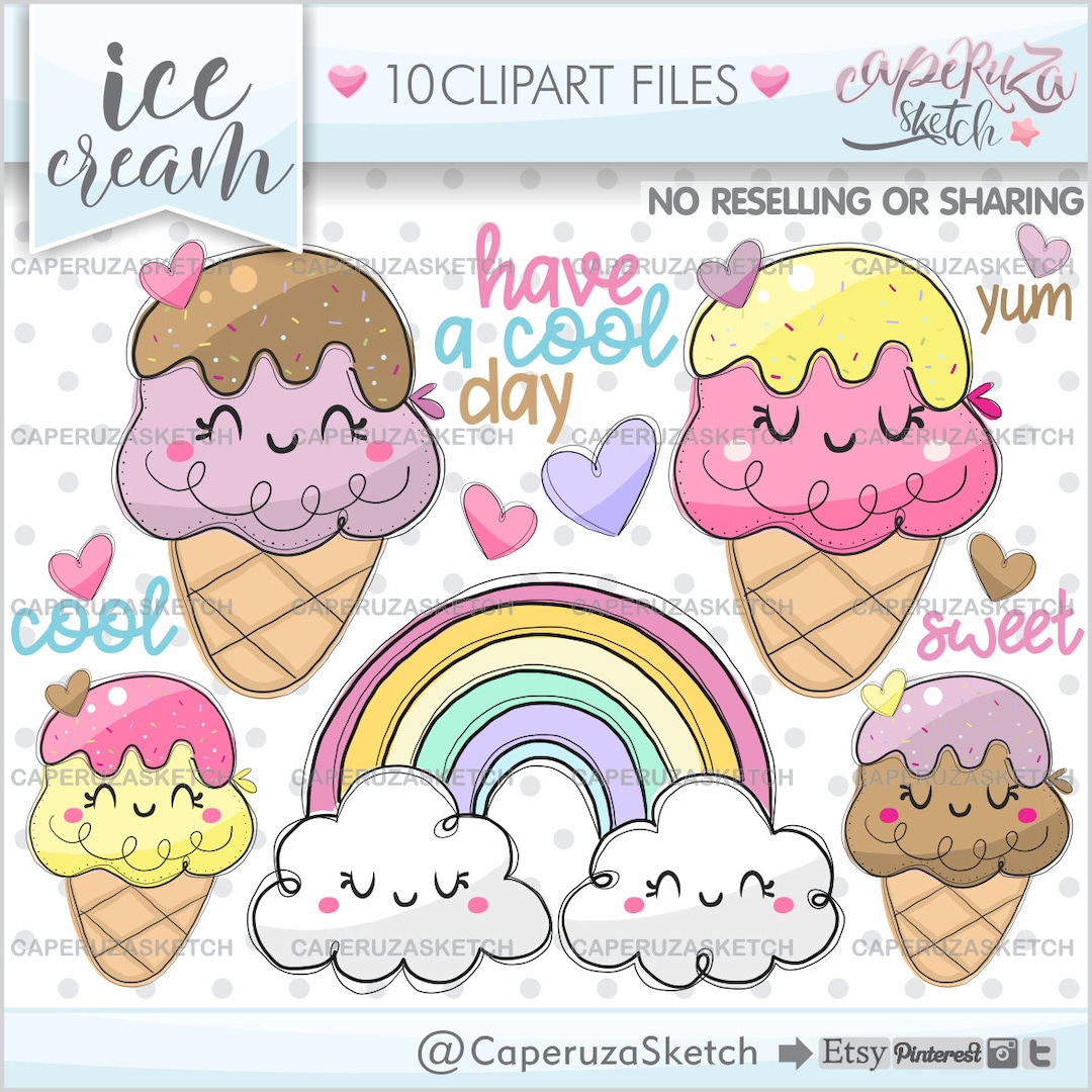 Ice Cream Clipart Ice Cream Graphics Summer Clipart Summer - Etsy España