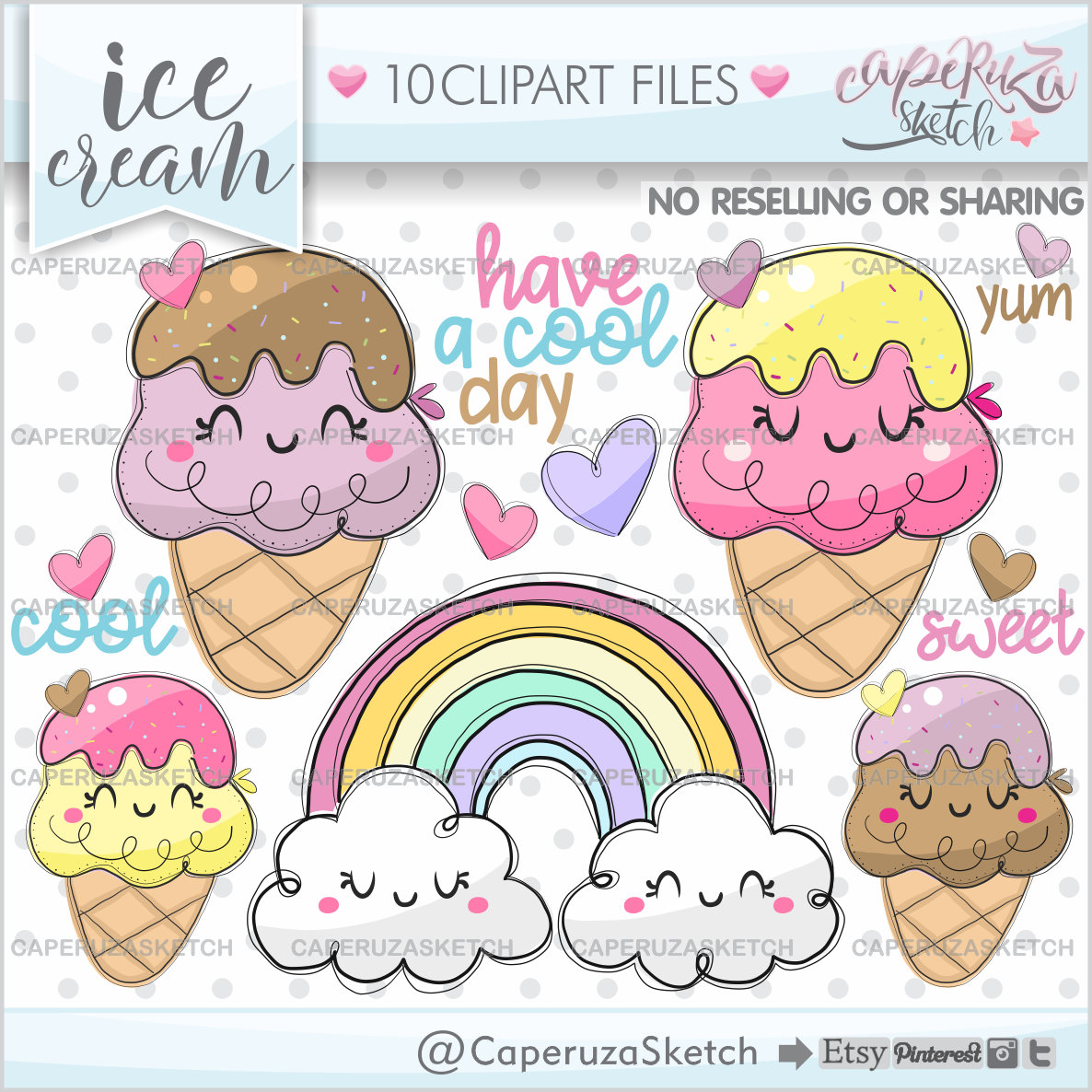Ice Cream Clipart Ice Cream Graphics Summer Clipart Summer | Etsy España