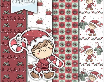 Christmas Digital Paper, Gnome Digital Paper, COMMERCIAL USE, Gnome ...