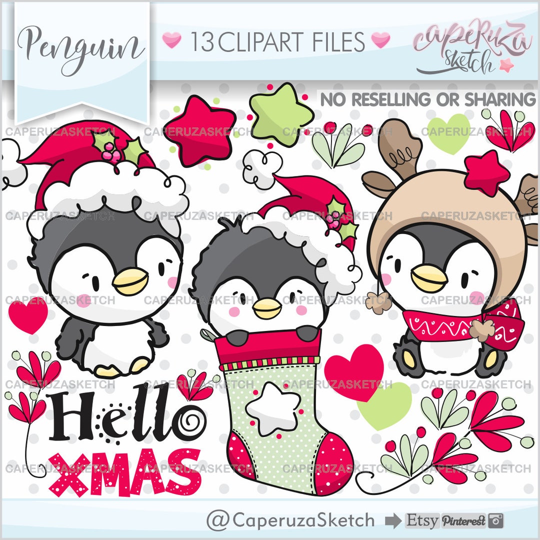 Penguin Clipart, Christmas Clipart, COMMERCIAL USE, Christmas Penguin ...