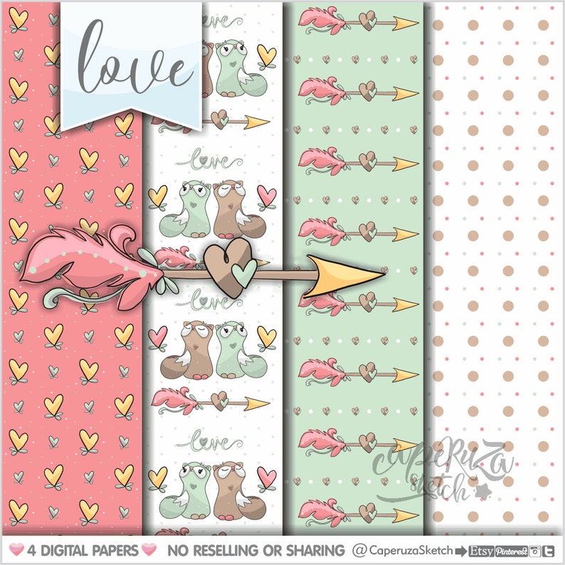 Love Digital Paper Digital Gift Wrap Fox Digital Paper - Etsy