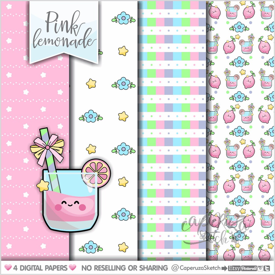 Pink Lemonade Patterns, Summer Digital Papers, Summer Patterns ...