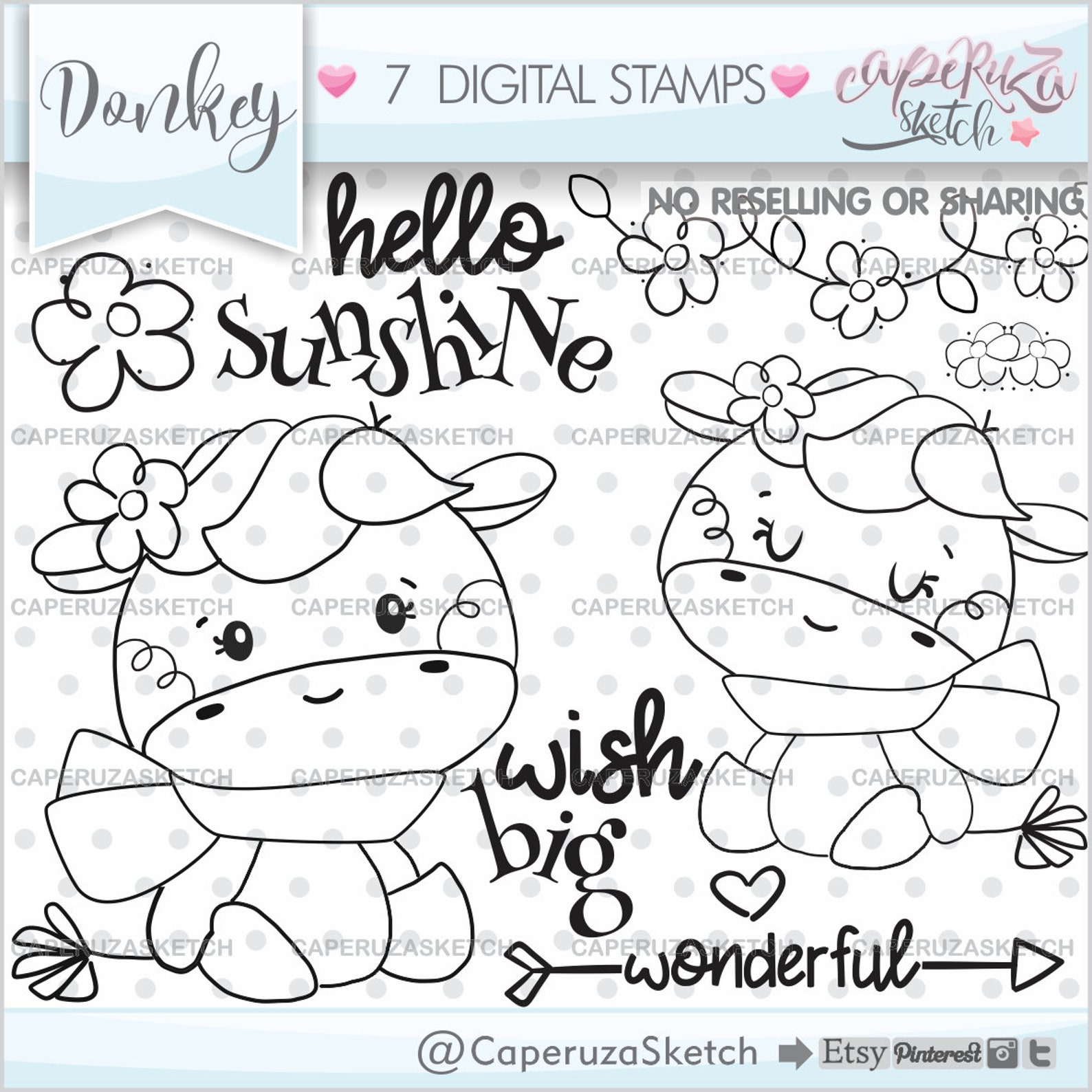 Donkey Stamps Donkey Coloring Page Donkey Graphics | Etsy