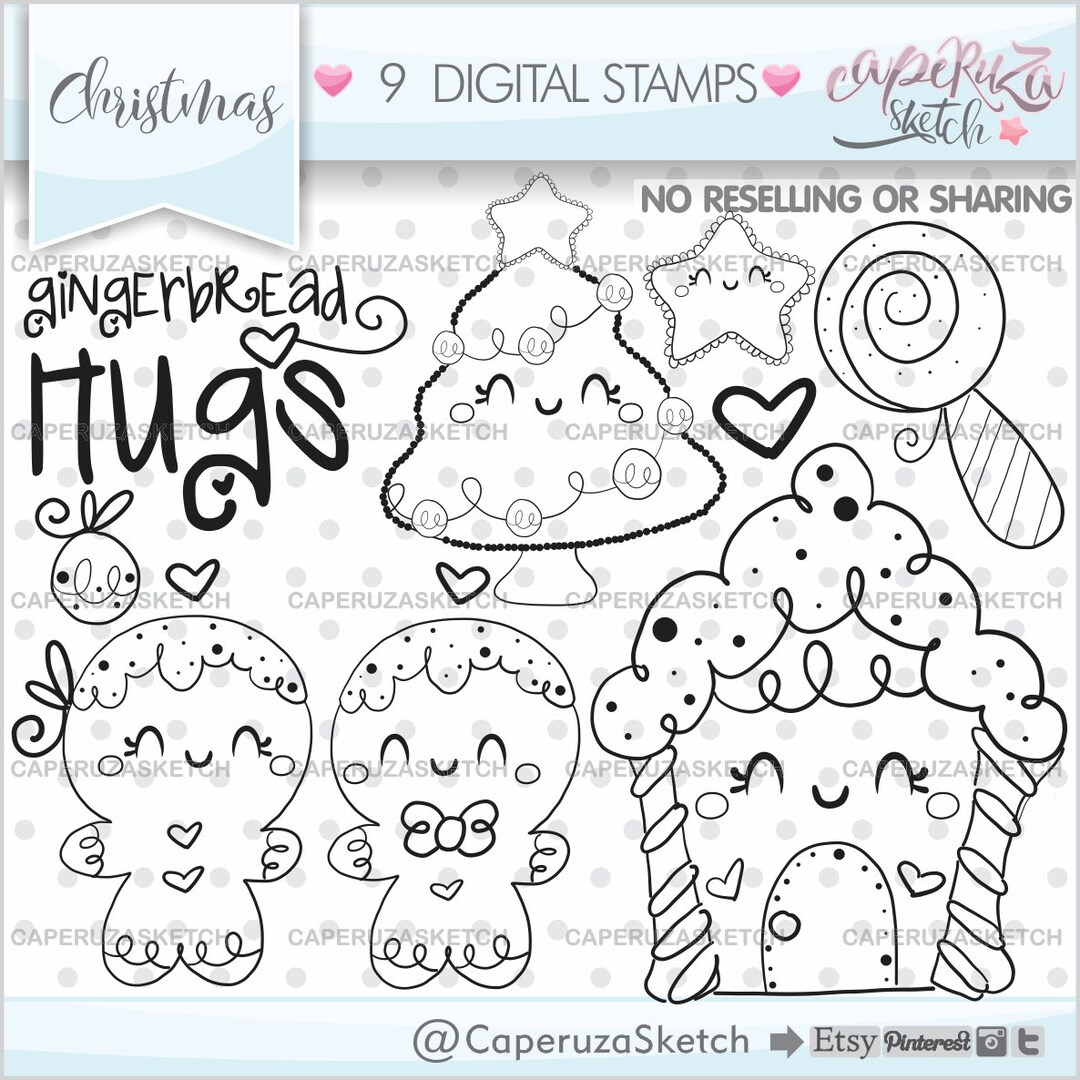 Gingerbread Stamp, Christmas Stamp, Christmas Coloring Page, COMMERCIAL ...