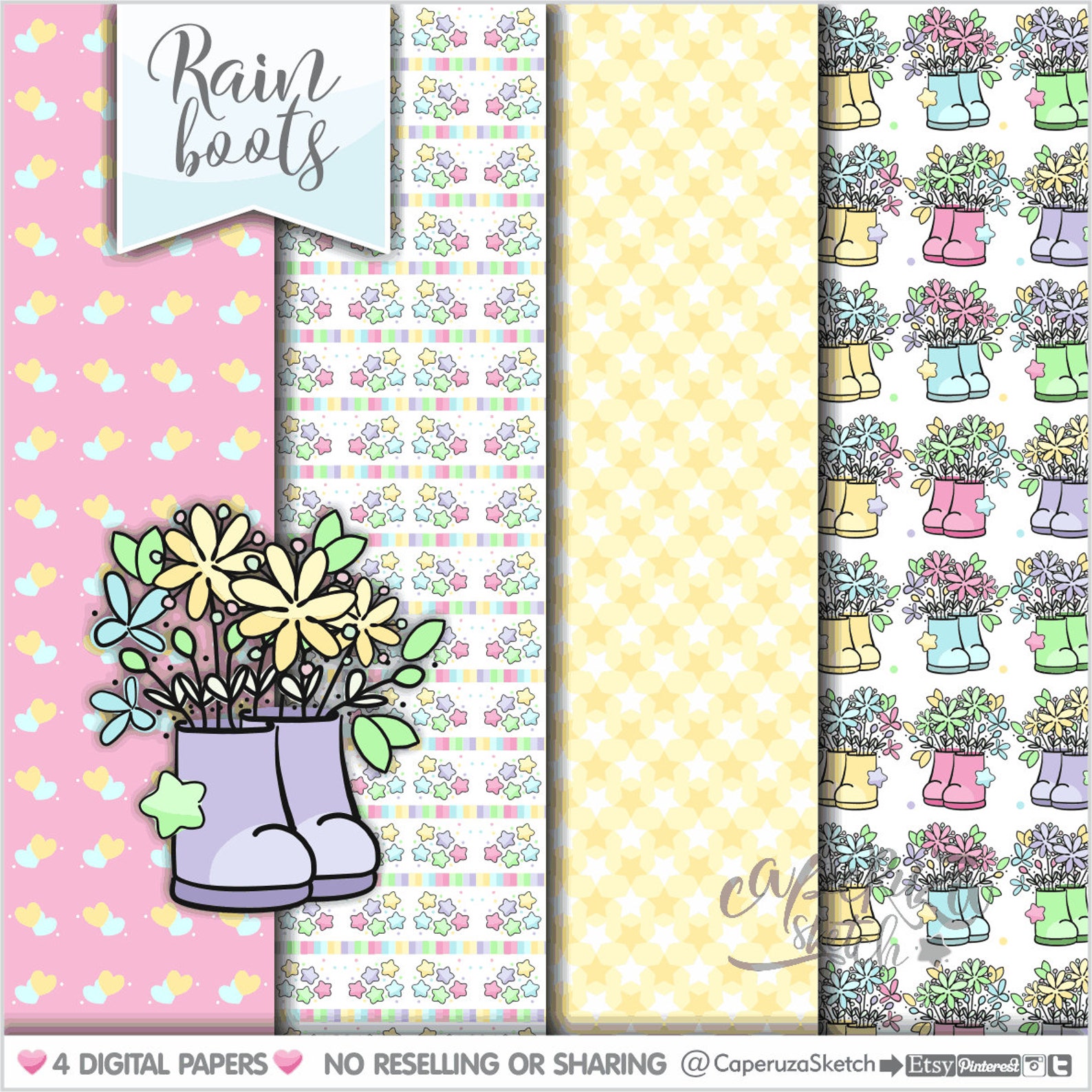 Rain Boots Digital Paper Spring Digital Paper COMMERCIAL | Etsy