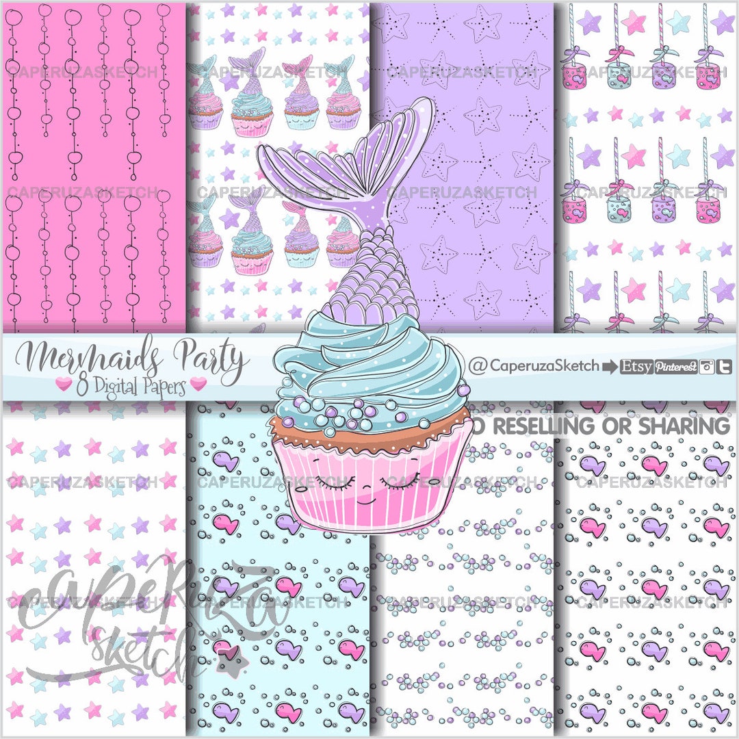 Mermaid Digital Paper, Printable Paper, Mermaid Pattern, COMMERCIAL USE ...