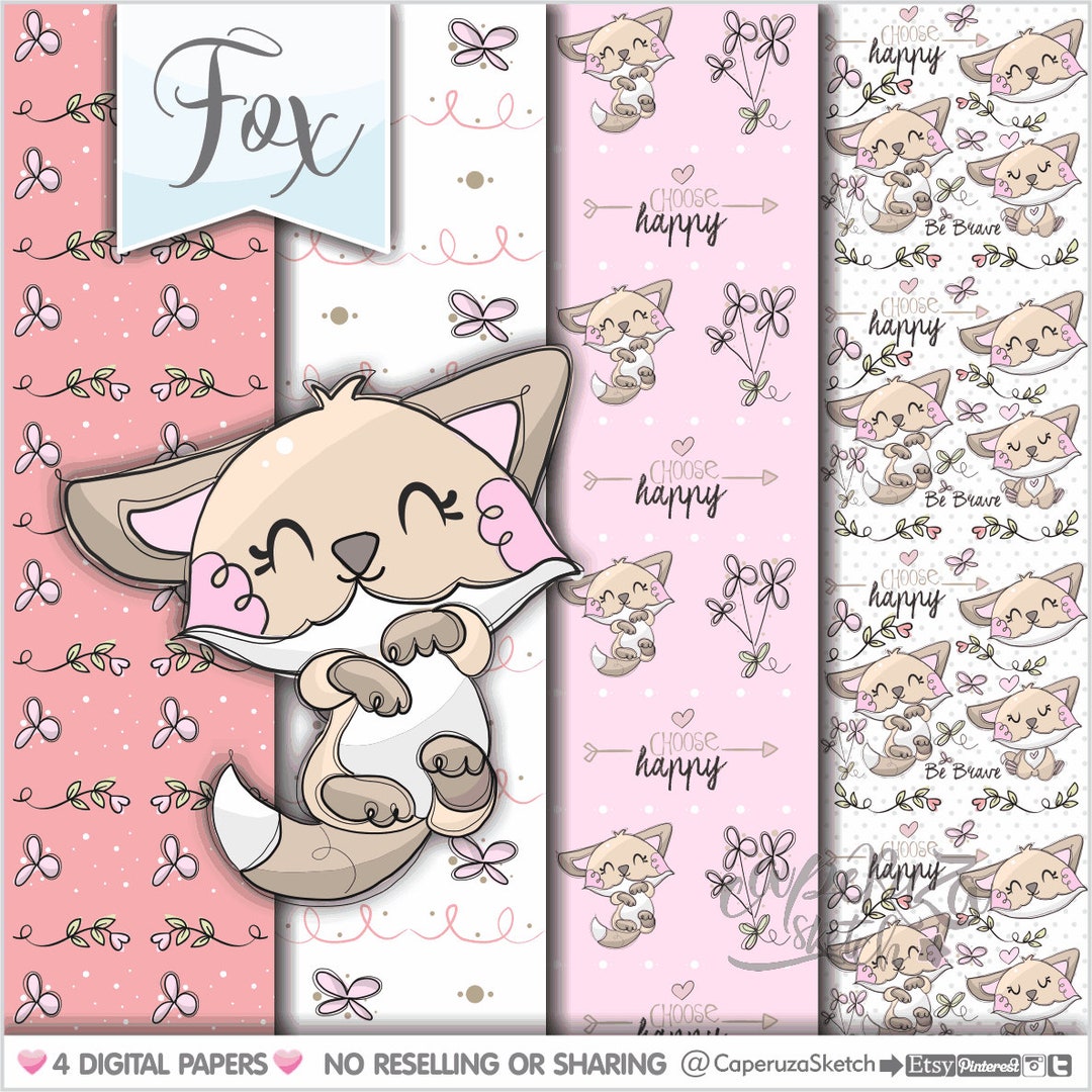 Fox Digital Paper, Fox Pattern, Animal Digital Paper, COMMERCIAL USE ...