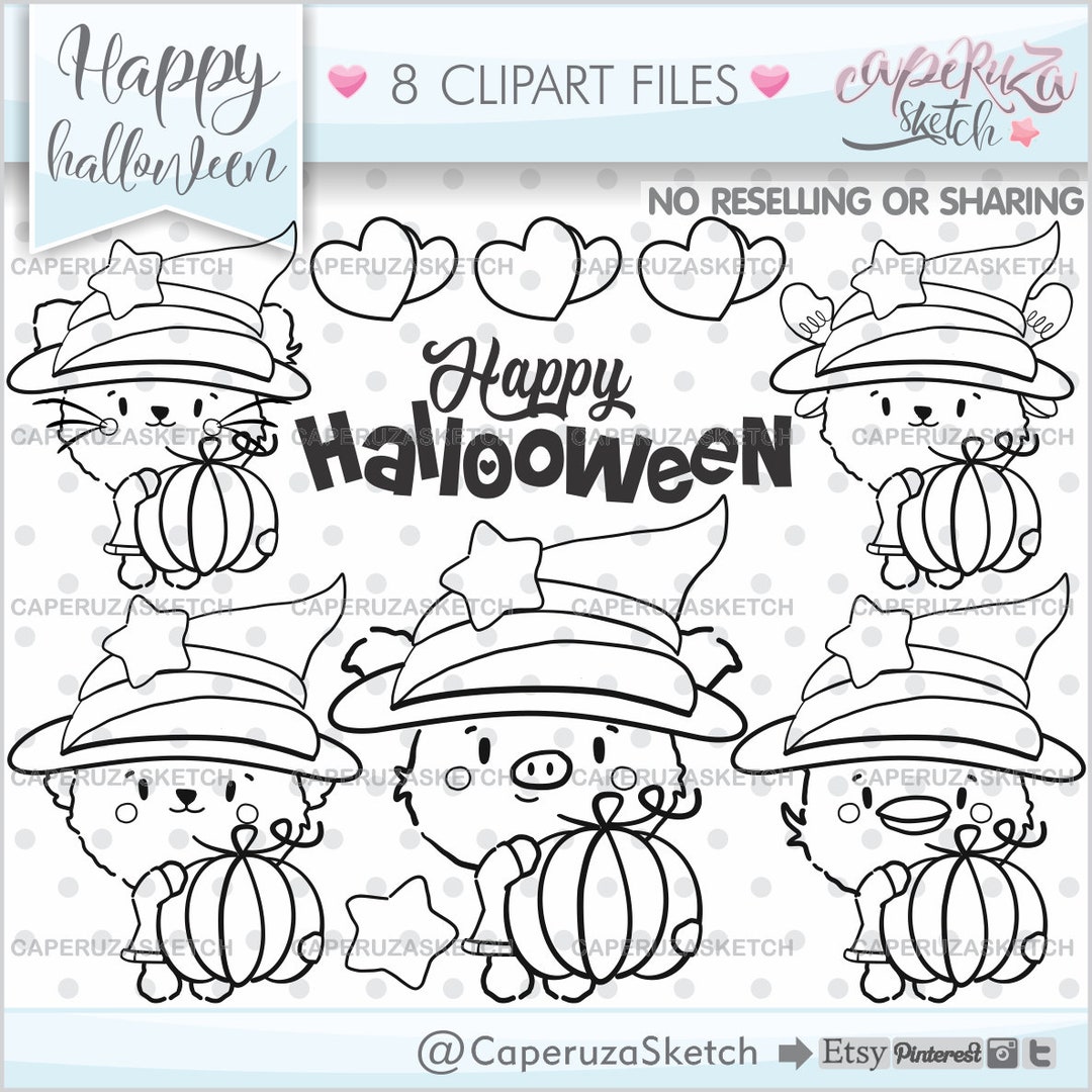 Halloween Digital Stamps, Halloween Stamps, COMMERCIAL USE, Witch ...