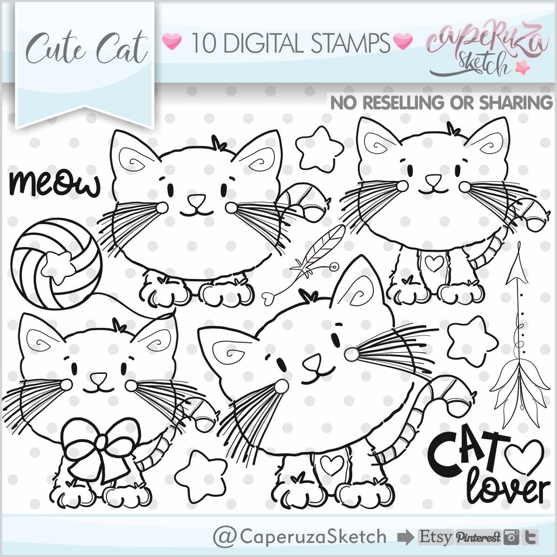 Cat Stamps Cat Digital Stamps COMMERCIAL USE Cat Coloring - Etsy