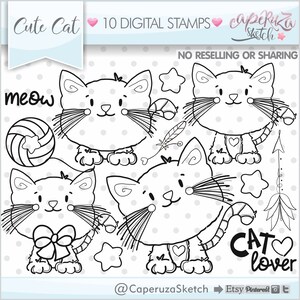 Cat Stamps, Cat Digital Stamps, COMMERCIAL USE, Cat Coloring Pages ...