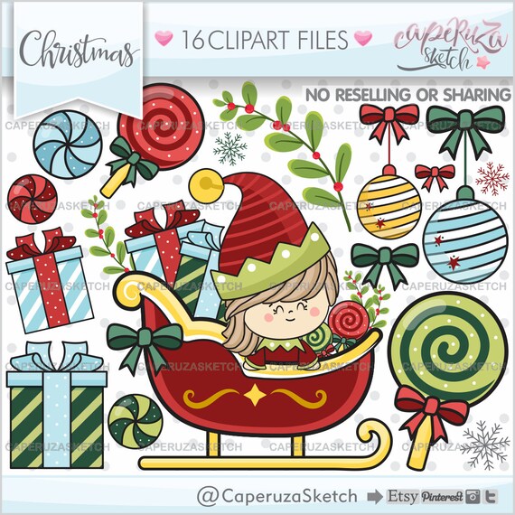 Christmas Sleigh Clipart Christmas Clipart COMMERCIAL USE | Etsy